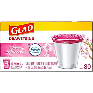 Glad Odorshield Small Drawstring Trash Bags, 4 Gal, Pink, Cherry Blossom, 80 Ct, Pack May Vary