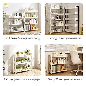 OSCHF Wide Open Shelf Bookcase - Modern 3-Tier Floor Standing Display Bookshelf with Top Edge and Metal Frame for Home and Office, Storage Shelving, Warm White