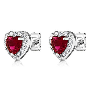 Gem Stone King 925 Sterling Silver Heart Shape Halo Cubic Zirconia Earring For Women | 2.32 Cttw | 5MM Center Stone | Post Brilliant Round CZ Halo Earrings