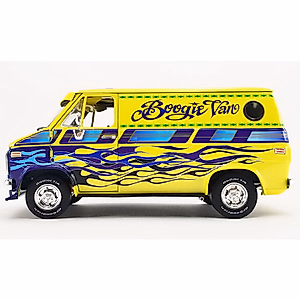 1976 Chevy G-Series Van Yellow with Flames and Graphics Boogie Van Limited Edition to 696 Pieces Worldwide 1/18 Diecast Model Car by Acme A1802101