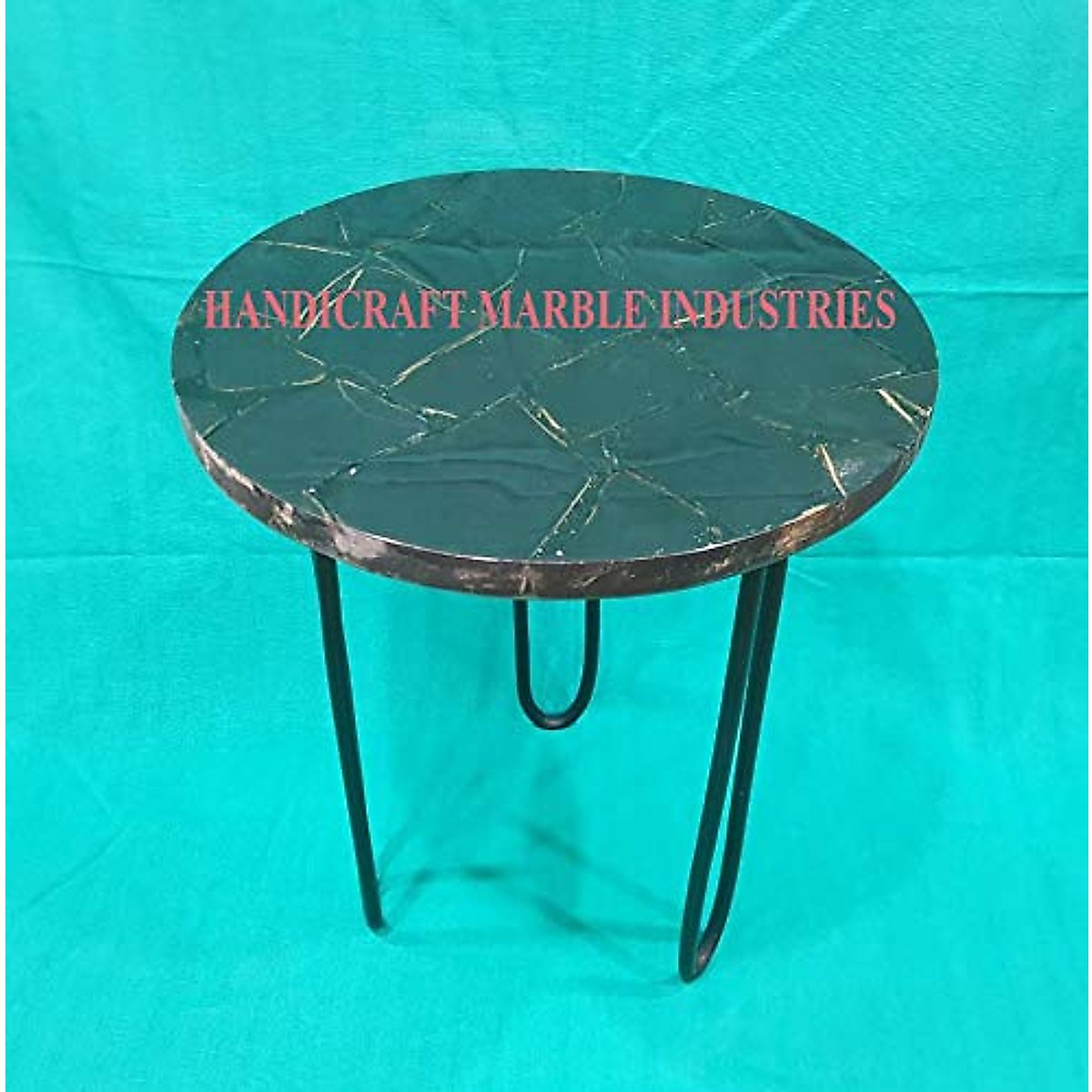 15" Inch Round Jet Black Natural Agate Coffee Table with Hair Pin Metal Base, Agate Table, Stone Coffee Table, Agate Table Top, Agate Round Coffee Table, Agate Side Table Home Decor