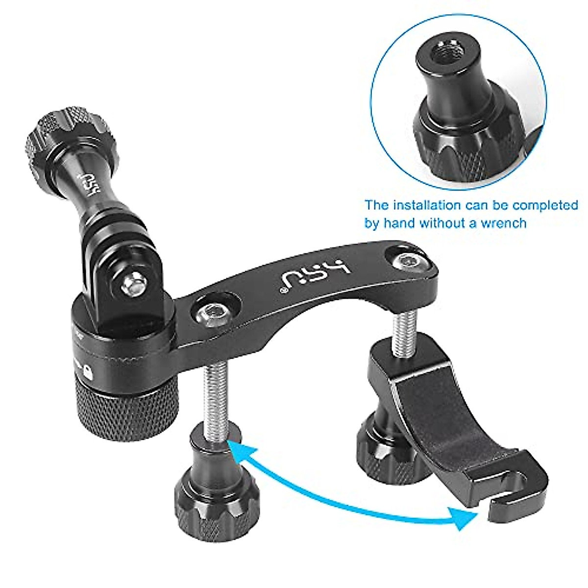HSU 0.6-1.3inch All-Aluminum Bike/Motorcycle Handlebars, 360° Rotation Seat Post, Ski Pole Mount Compatible with Go Pro Hero 11/10/9/8/7/6/5/4, DJI Osmo Action AKASO and Other Action Cameras (Black)