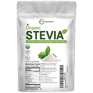 Pure Organic Stevia Powder, 4 Ounces, 706 Serving, Highest Grade Stevia Green Leaf Extract Reb-A, Reduced Bitter Aftertaste, 0 Calorie, Natural Sweetener, Sugar Alternative, Keto Friendly