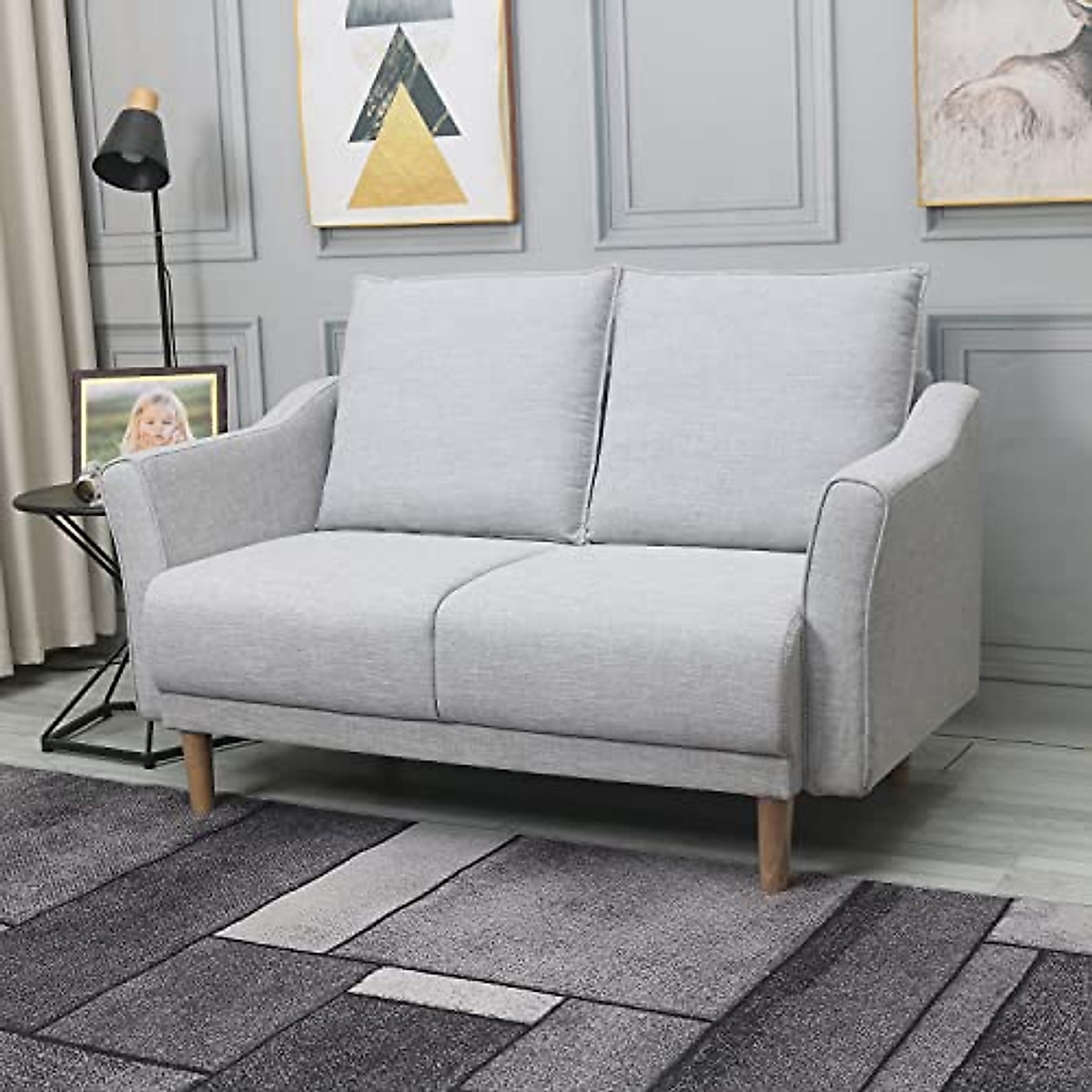 Best-Living Furniture Linen Fabric Small Sofa 56" Modern Sofa Couch, Mid-Century Love seat and Loveseat Sofa, 2 Seat Sofa for Small Space, (Grey)