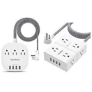 Desktop Power Strip with Multi Outlet 4 USB Ports, Flat Plug Long Braided Extension Cords for Home Office, ETL Listed