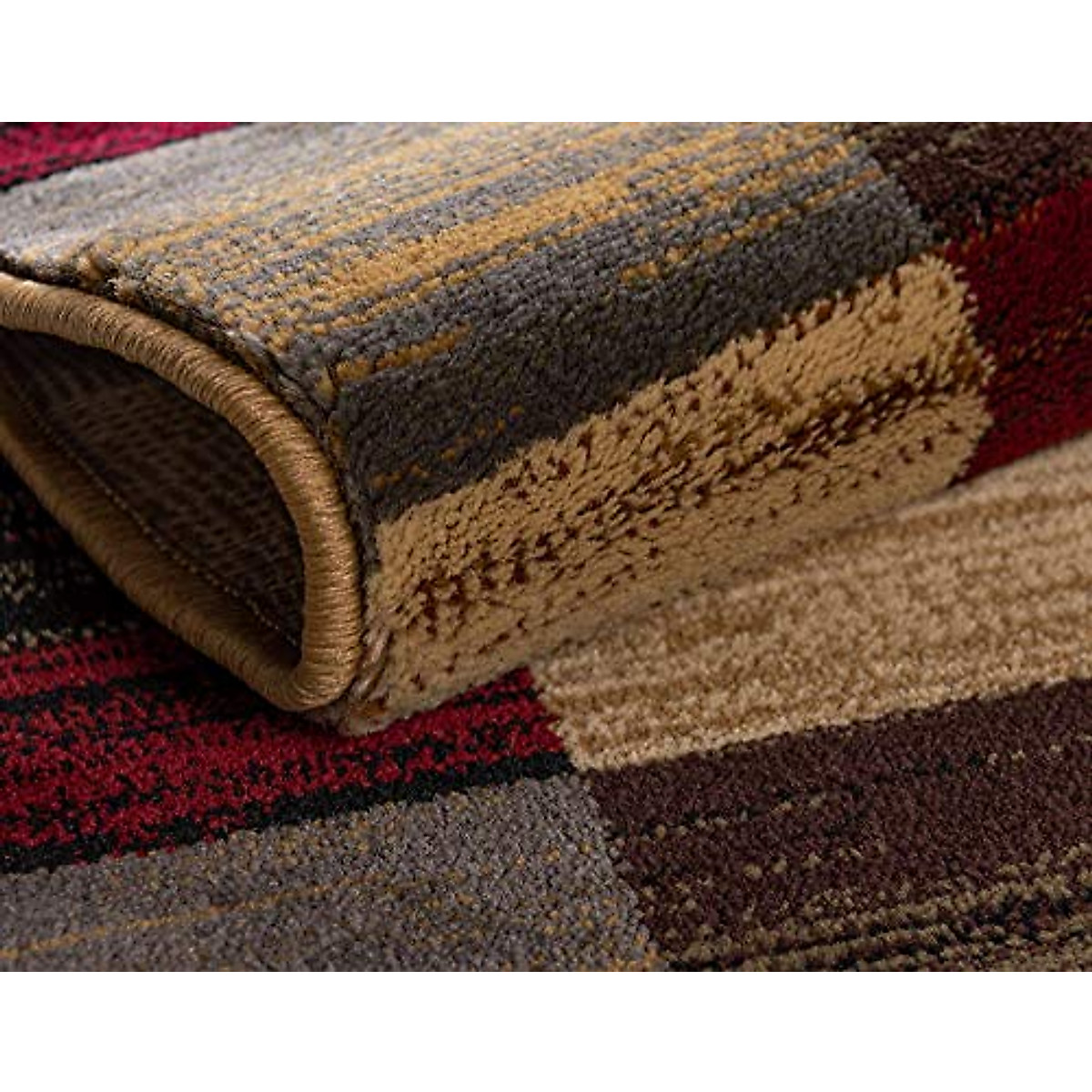 Unique Loom Barista Collection Modern, Rustic, Geometric, Squares, Urban, Warm Colors Area Rug, 2' 2" x 6' 0", Multi/Beige