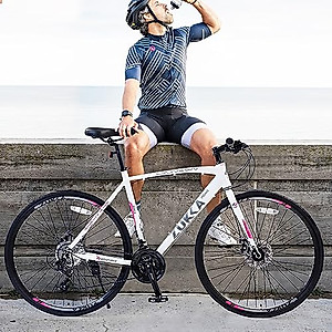 MAKELEN Road Bike for Men and Women Alloy Frame City Bicycle 700 c Wheel Set / 24 Speed/Disc Brake White&Grey