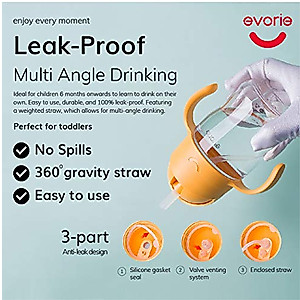 Evorie Tritan Weighted Straw Sippy Cup with Handles for Baby and Toddlers 6 months up, 7 Oz Leakproof Soft Silicone Straw first Infant Water Bottle (BlueMoon)