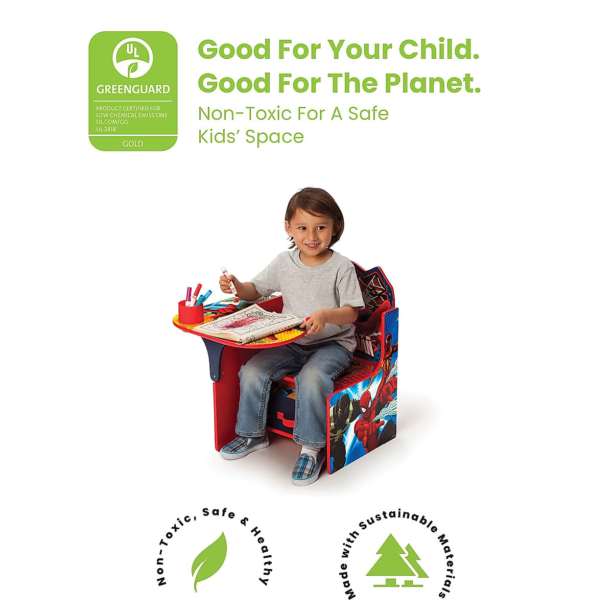 Delta Children Chair Desk with Storage Bin + Design and Store 6 Bin Toy Storage Organizer, Marvel Spider-Man (Bundle)