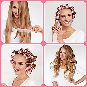 Sponge Foam Hair Rollers for Sleeping - Flexible Curlers with Tail Comb and Hairclips for Hairdressing (60 Pieces, Pink)