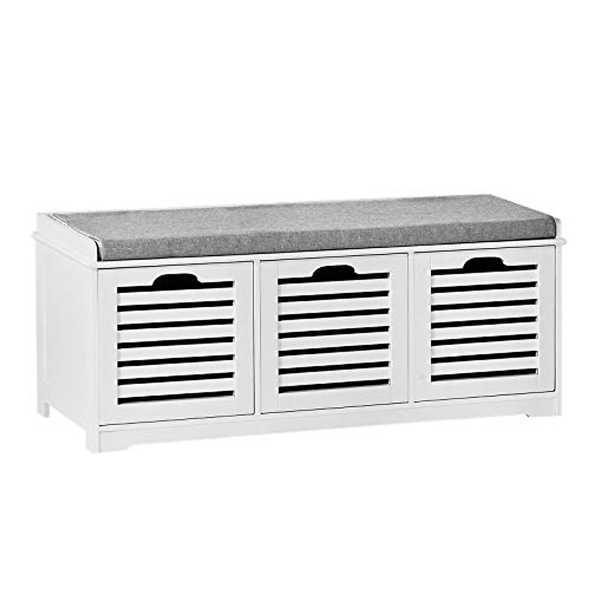 Haotian FSR23-W, White Storage Bench with 3 Drawers & Padded Seat Cushion, Hallway Bench, Shoe Cabinet, Shoe Bench