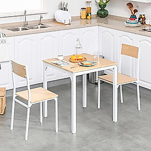 HOMCOM 3-Piece Wooden Square Dining Table Set with 1 Table and 2 Chairs and Sturdy Metal Frame for Small Space, White