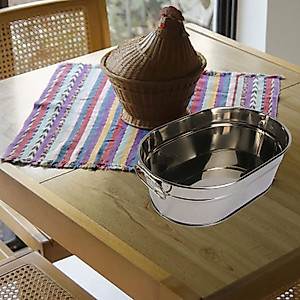 Operitacx Small Tin Ice Bucket Seafood Container Oval Crawfish Fish Fryer Boiler Steamer Turkey Seafood Boiling Bowl Barrel Stainless Steel Beverage Tub for Wine Beer Chiller (8.8x6x3 inch)