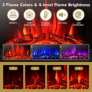 Tangkula 58 Inches Fireplace TV Stand for TVs up to 65 Inches, Modern Entertainment Center w/ 28 Inches Fireplace Insert, Remote Control, Electric Fireplace TV Console Table (Black)