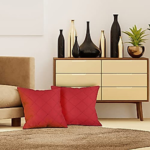 Pretty House Throw Pillow Filled Cushions, Set of 2 Light Weight Red Throw Cushions, 16 x 16 inches Decorative Throw Pillow for Couch/Bed, Soft Aesthetic Pillows with Quilted Fabric