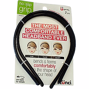 Scunci The Most Comfortable Headband Ever, Flexible No-Slip Grip, 2-pcs per Pack in Assorted Colors (1-Pack)