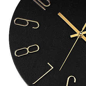 Foxtop Wall Clock 12 Inch Silent Non Ticking Battery Operated Round Wall Clock Modern Simple Style Clocks Decorative for Office Bedroom Kitchen School (Black Gold)
