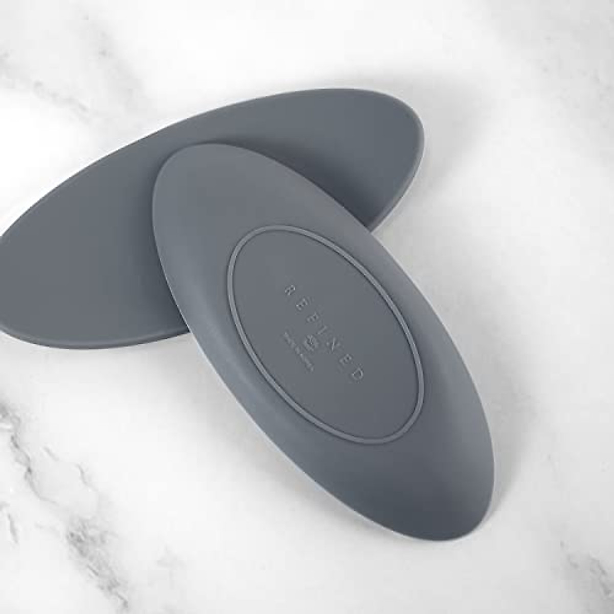 Carrotez Small Silicone Coffee Spoon Rest 2 pcs (0.2" x 1.6" x 3.74"), Spoon Holder Flexible almond-Shaped for Next to Coffee Maker - Kitchen Utensil Rest, Deep Grey