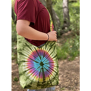 Tie Dye Crossbody Shoulder Hippie Boho Handbag Purse in Green Large