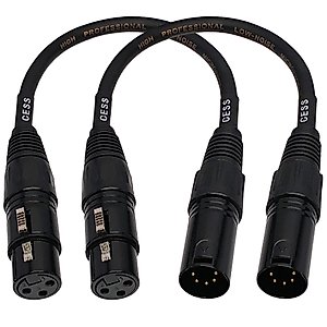 CNCESS CESS-017 XLR5M to XLR3F, 3 Pin XLR Female to 5 Pin XLR Male Audio Cable for Microphone, 2 Pack