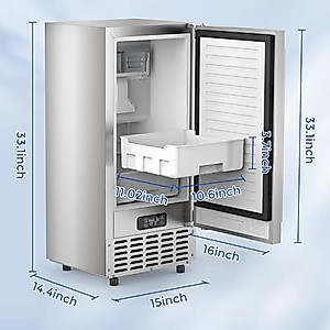 Electactic Commercial Nugget Ice Maker Machine, 66Lbs/Day, Bulit-in Freestanding Under Counter Ice Machine, Self-Cleaning & 24H Timer & LCD Panel Drain Pump, Stainless Steel Ice Maker