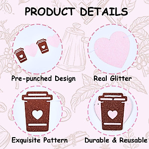 Coffee Bar Banner Pink, Glitter Coffee Cup and Heart Garland, Latte Banner for Birthday Bachelorette Engagement Wedding Baby Shower Party, Coffee Bar Wall Table Decorations