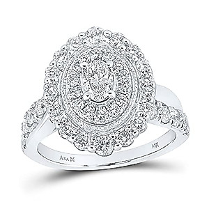 14kt White Gold Oval Diamond Halo Bridal Wedding Engagement Ring 1-1/2 Cttw