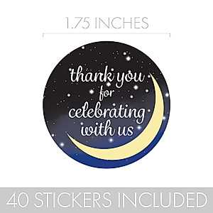 Over The Moon Baby Shower Thank You Stickers, Moon and Stars Baby Shower Decorations - 40 Count