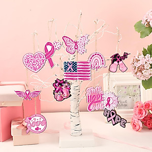 Sintuff 36 Pieces Breast Cancer Awareness Decorations Wooden Pink Ribbon Ornaments for Tree Pink Ribbon Party Hanging Decoration Wooden Pink Ribbon Decorations for Tree Breast Cancer Awareness Month