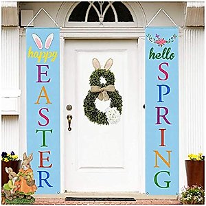 Easter Spring Porch Sign, Hanging Banners Front Porch for Easter Door Decor Outdoor Indoor Party
