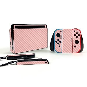 MightySkins Carbon Fiber Skin Compatible with Nintendo Switch OLED - Solid Blush | Protective, Durable Textured Carbon Fiber Finish | Easy to Apply and Change Styles | Made in The USA