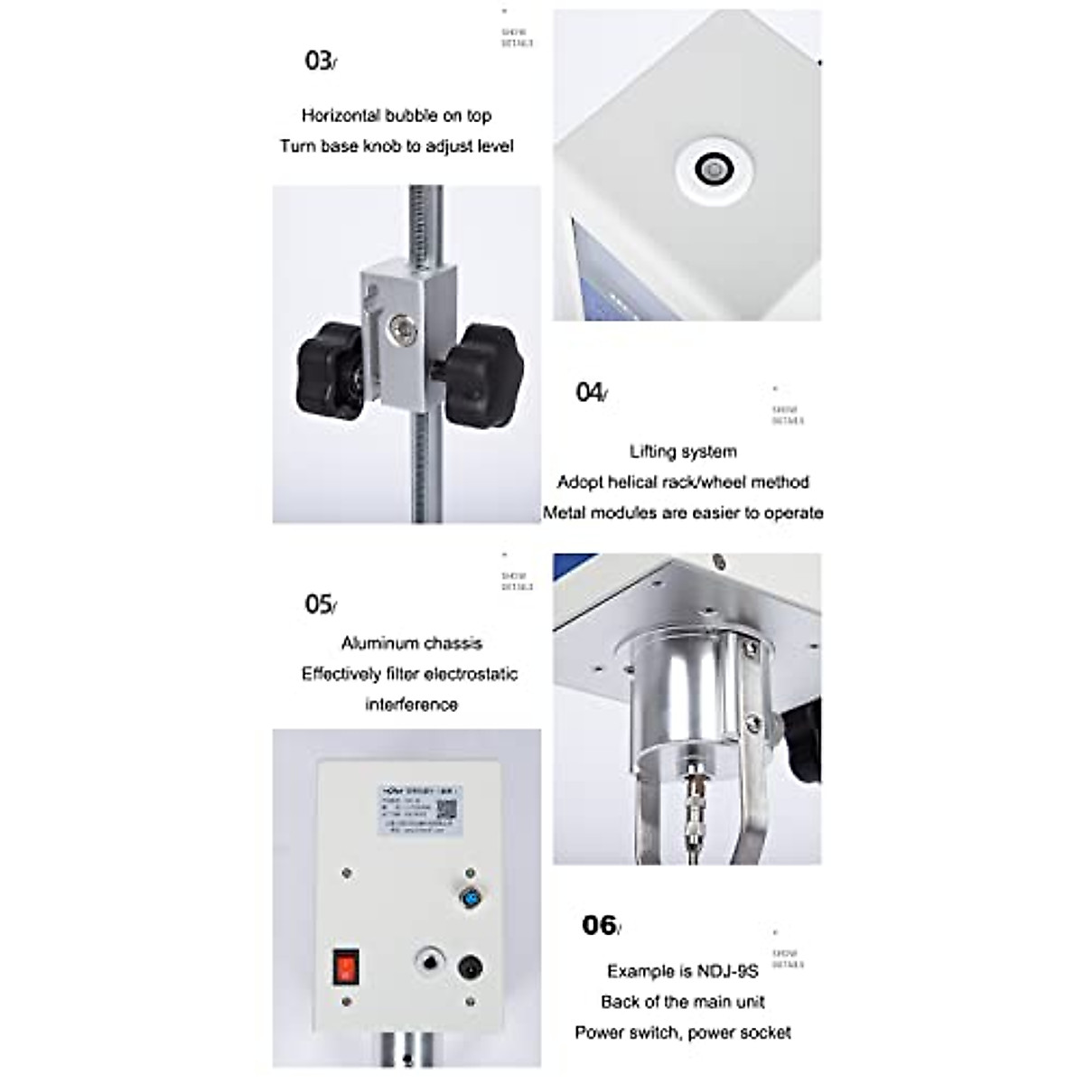 NDJ-8S Digital Rotational Viscometer with with 4 Types of rotors (No. 1, 2, 3, 4) and No. 0 Rotor Set