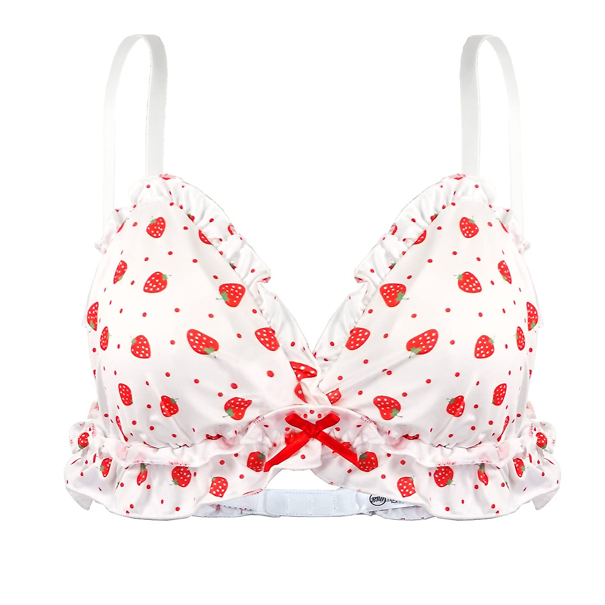 Paloli Women’s Cute Wirefree Lingerie Set, Strawberry Bikini Set Ruffle Trim Bra And Panty - 100% Cotton