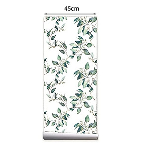 Yifasy 2 Pack Furniture Liners Green Leaf Shelf Drawer Lining Papers Self-Adhesive PVC Countertop Stickers 17.7 Inch Wide