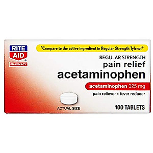 Rite Aid Regular Strength Pain Relief Acetaminophen, 325mg - 100 Tablets | Pain Reliever and Fever Reducer | Joint Pain Relief | Muscle Pain Relief | Arthritis Pain Relief | Back Pain Relief Products