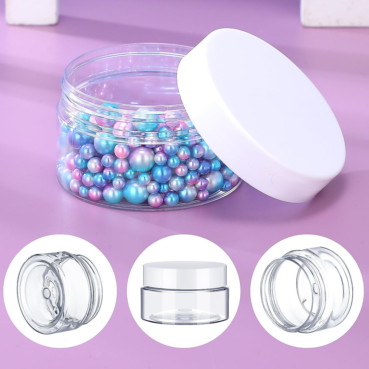 SATINIOR 100 Pcs Plastic Jars with Lids Small Containers Lids Wide Mouth Small Plastic Containers for Lotion Cream Rhinestones Body Butters Travel Storage(4 oz,Clear with White Lid)