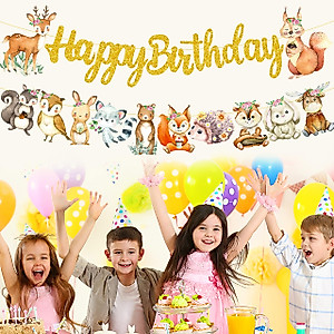 Woodland Animal Happy Birthday Banner Woodland Creatures Banner Decorations 2Pcs Forest Animals Cutout Banners for Woodland Theme Baby Shower Supplies