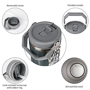 BWQJKUO Large Capacity Car Cup 30 Oz Stainless Steel Snow Leopard Printed Travel Mug Leak-proof Flip Straw Tumbler with Handle,keeps Cold Or Ho