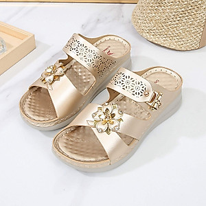 justHIGH Sandals for Women Summer Hollow Out Slip On Platform Sandal Wedge Shoes with Concealed Orthotic Arch Support