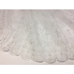 Holy Chalice Cross Embroidered Organza Fabric Double Border, 52" Wide, White, Multi-Use Garment Bridal Communion Christening Baptism Cape Gowns (White, 2)