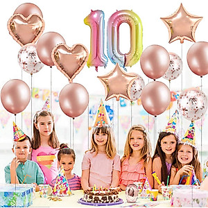 40 inch Number 10 Balloons Foil Helium - 2 PCs 10 Number Balloons for Birthday Party Decorations Mylar Rainbow Digital Jumbo Balloons for Wedding Anniversary (Rainbow, NO.10)