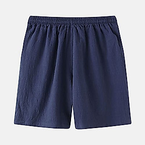 Linen Shorts Men's Classic-Fit Drawstring Elastic Waist Pleat Front Shorts with Pocket, 5/7 Inch Inseam, Navy XL