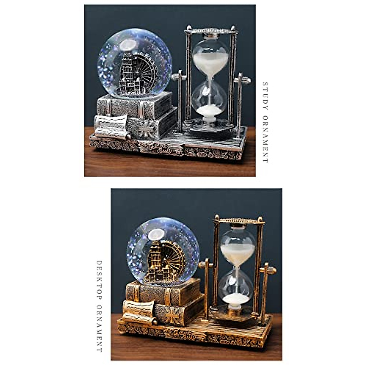 Music Crystal Snow Globe with Hourglass Timer Home Decoration for Living Room Bedroom Book Shelf TV Cabinet Desktop Decor Statue Figurine Table Centerpieces Ornaments (A-Brown)