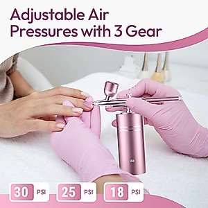 Airbrush for Nails Cordless Portable Airbrush Kit with Compressor 30PSI High-Pressure Rechargeable Air Brush Spray Machine with 0.3mm Nozzle for Painting Makeup Model Barber Cookie Cake (Pink)