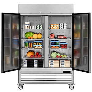 OUTBID 54" Commercial Freezers Upright 2 Door Stainless Steel Reach In Freezer with 8 Shelves, 49 Cubic Feet Air Cooling Auto Defrost Freezer for Restaurant Kitchen Garage, ETL NSF Approved