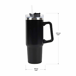 Envie 30 oz Tumbler Mug with Lid and Straw, Reusable Insulated Mug with Handle, Stainless Steel Tumbler for Iced & Hot Beverages, Black