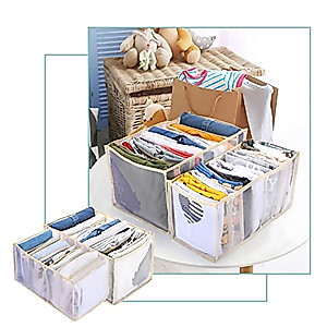 HIPTIS Wardrobe Clothes Organizer, 2PCS Closet Drawer Organizer for Closet, Mesh Clothes Storage Organizer 7Grids for Thin Jeans, T-shirts, Underwear, Socks, Scarves, Leggings, Skirts 1L+1M