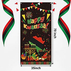 Kwanzaa Decoration Happy Kwanzaa Door Cover Kwanzaa Party Hanging Banner Kwanzaa Backdrop Indoor Outdoor African American Holiday Festival Decor for Kwanzaa Home Office Supplies, 70 x 35 Inches
