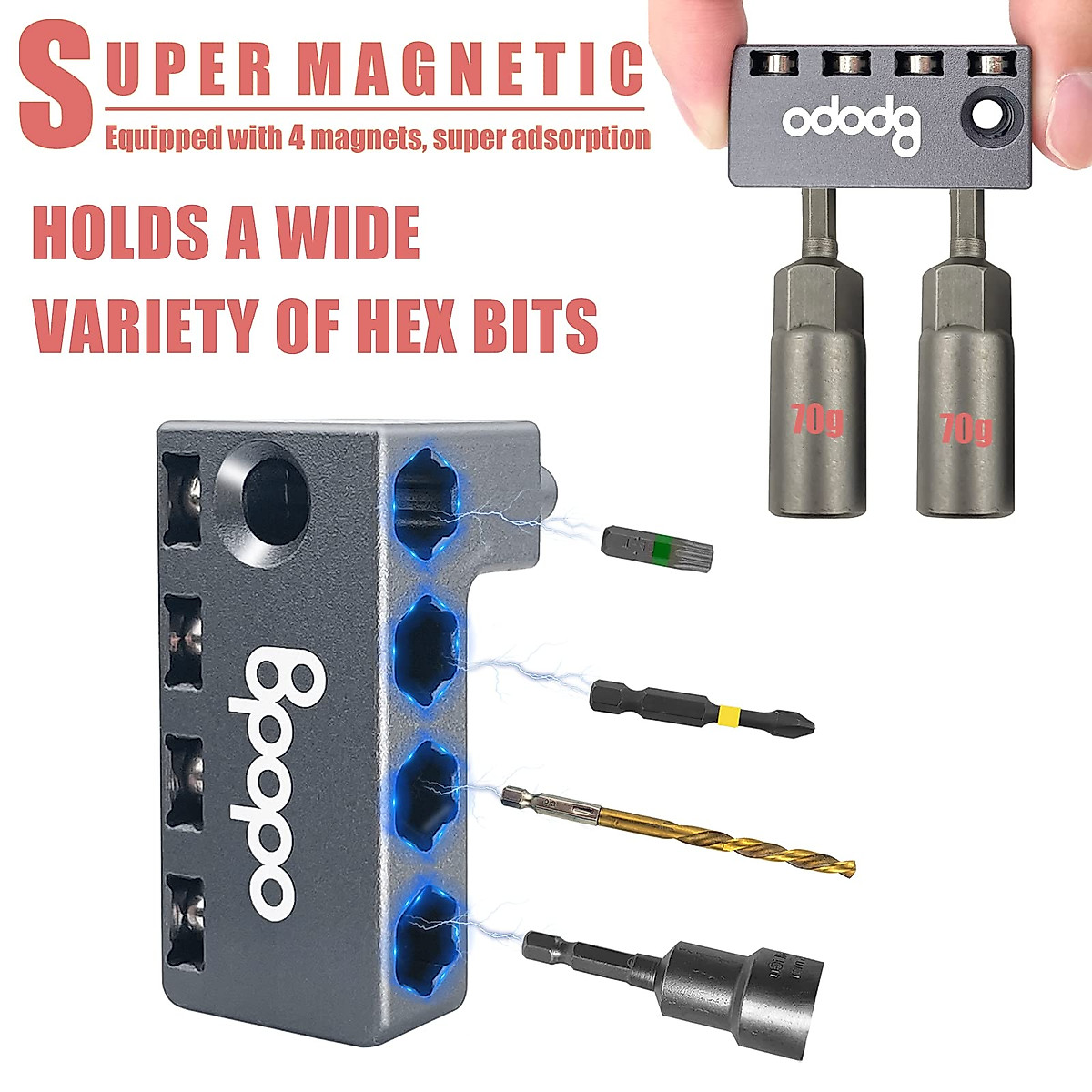 [Upgraded Widen] Aluminum Magnetic 1/4-Inch Hex Bits Holders Fit for Milwaukee 18V Impacts Drivers,Metal Drill Bits Organizer, Hex Screw Bit Storage on side of Power Drill,Right Side