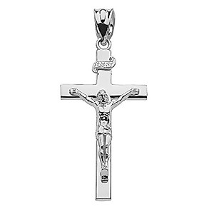 Claddagh Gold Fine 925 Sterling Silver Linear Cross INRI Crucifix Charm Pendant